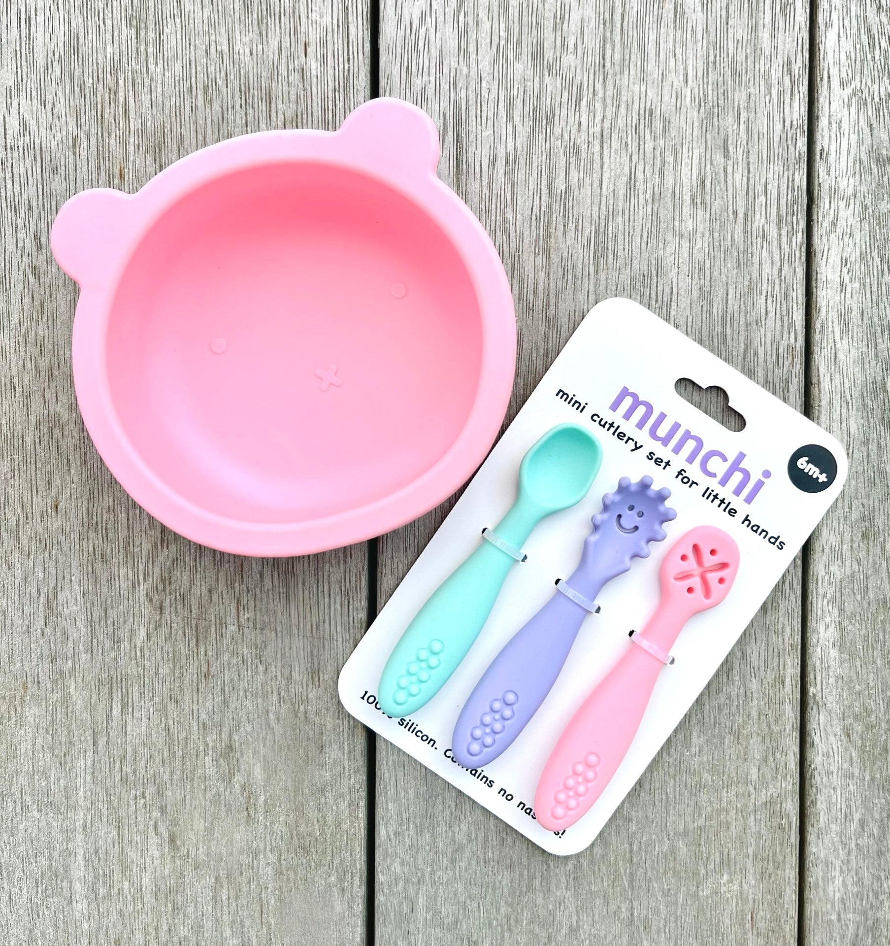 Bear Suction Bowl and Mini Cutlery Set - Pink – MUNCHIKIDS